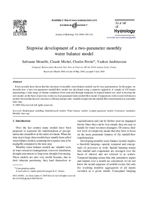 Pdf Stepwise Development Of A Two Parameter Monthly Water Balance Model