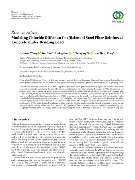 Pdf Modeling Chloride Diffusion Coefficient Of Steel Fiber Reinforced Concrete Under Bending Load