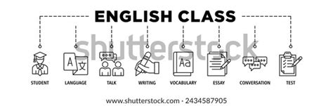 English Class Banner Web Icon Set Stock Vector Royalty Free