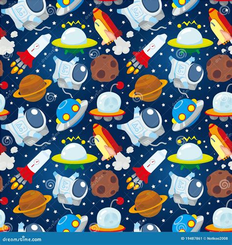 Seamless Space Pattern Stock Vector Illustration Of Element 19487861