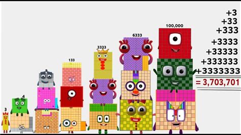 Numberblocks Combine Become Values 3to 3333333 And Total Plus Value Is 3 703 701 Youtube