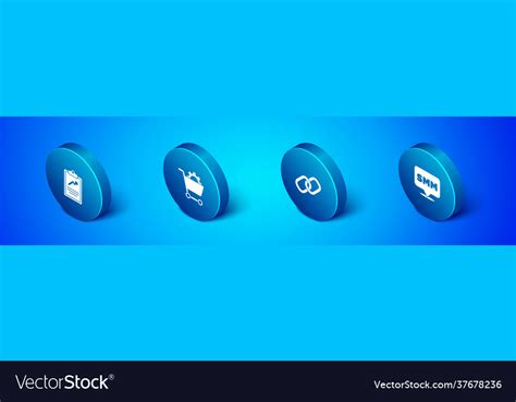 Set Isometric Clipboard With Graph Chart Chain Vector Image