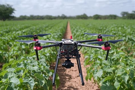 A Drone Captures Data Above A Thriving Crop Field Showcasing Agricultural Technology In Action