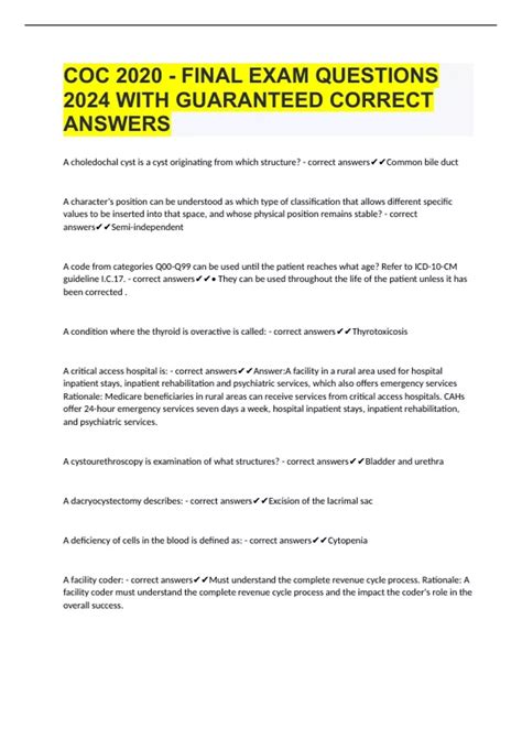COC FINAL EXAM QUESTIONS WITH GUARANTEED CORRECT ANSWERS COC Stuvia US