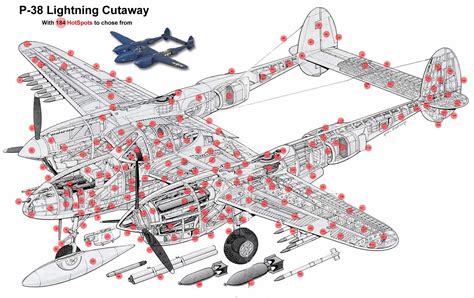 P 38 Lightning Aircraft Cutaway View