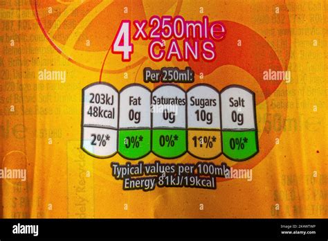 Nutritional Information Traffic Light System Labelling On Pack Of J2o