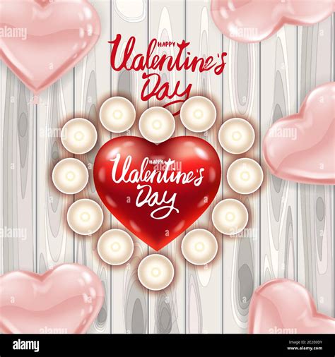 Happy Valentines Day Red Heart Shape Glossy Balloon Realistic