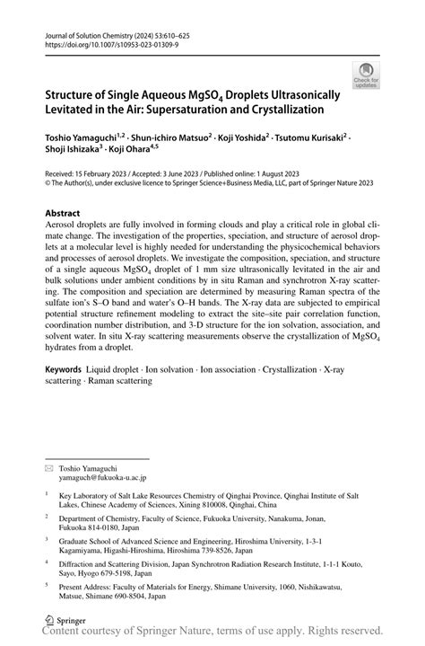 Structure Of Single Aqueous Mgso4 Droplets Ultrasonically Levitated In The Air Supersaturation