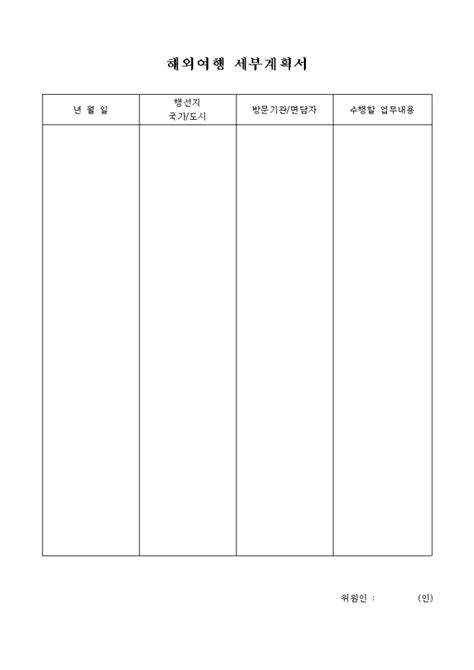 공무 해외여행 계획서 비즈폼 샘플 양식 다운로드