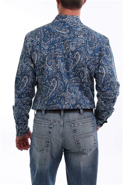 CINCH Jeans Mens Blue Paisley Print Snap Western Shirt