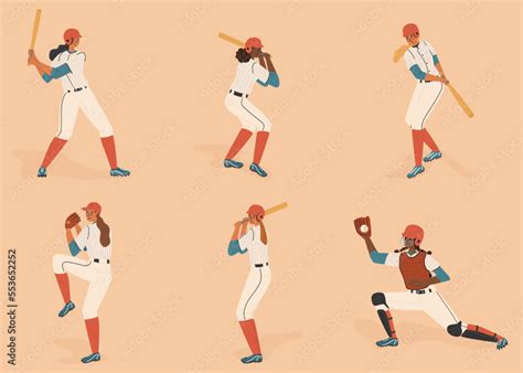 Female Baseball Players Isolated Characters Vector Set Girls Players