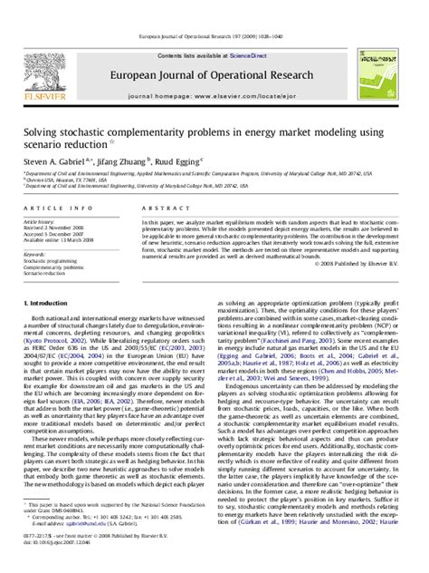 Pdf Solving Stochastic Complementarity Problems In Energy Market