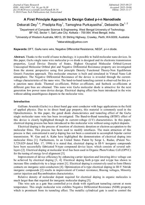 A First Principle Approach To Design Gated P I N Nanodiode Scientificnet