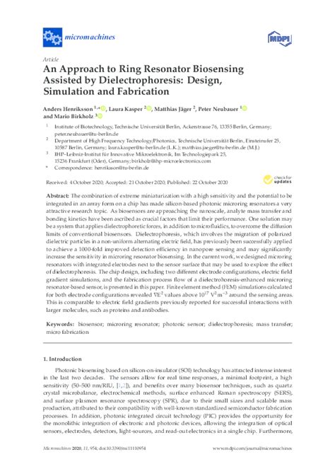 Pdf An Approach To Ring Resonator Biosensing Assisted By