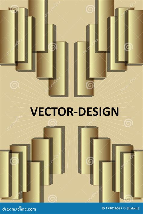 Gold 3d Design Leaflet Or Cover Template With 3d Golden Rectangle Composition Embossed
