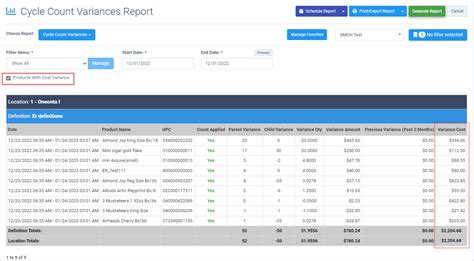 Cycle Count Variances