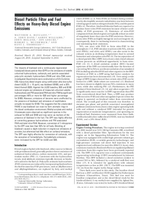 Pdf Diesel Particle Filter And Fuel Effects On Heavy Duty Diesel Engine Emissions