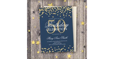 Gold Navy Blue 50th Birthday Glitter Confetti Invitation Zazzle