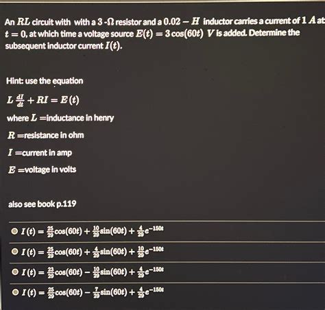 Solved An Rl Circuit With With A 3 Omega Resistor And A