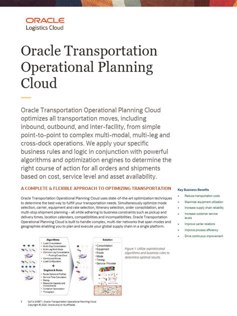 Oracle Transportation Operational Planning Ds Pdf Logistics Cloud