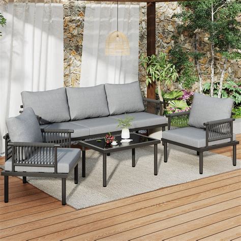 Merax Gartenlounge Set Aus Verzinktem Stahl Und Handgeflochtenem Seil