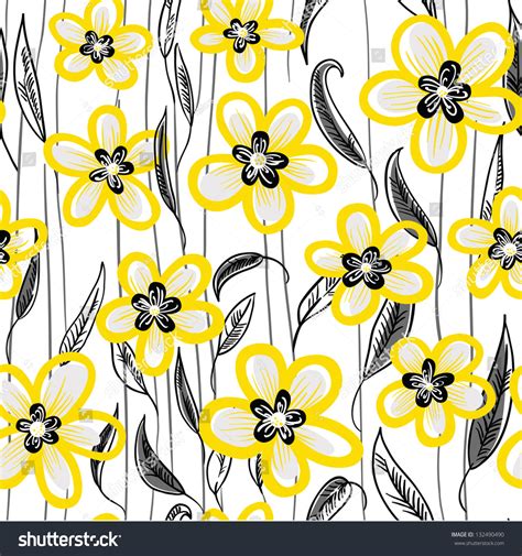Abstract Floral Monochrome Seamless Pattern Stock Vector Illustration