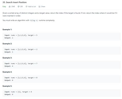 Leetcode筆記 Leetcode第35題 Search Insert Position 解法 為自己coding