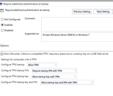 The Group Policy Settings For Bitlocker Startup Options Are In Conflict