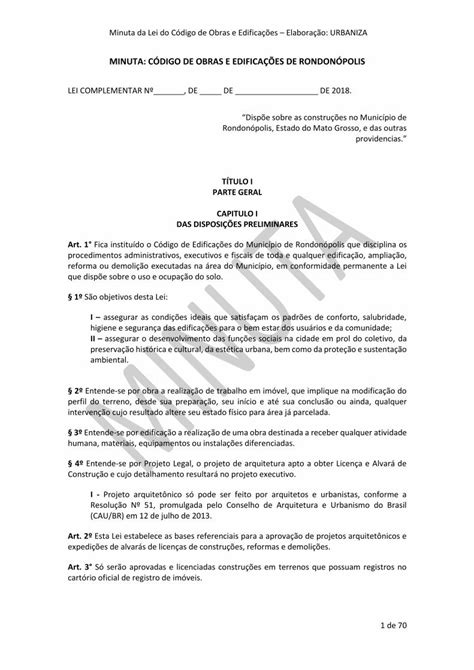 Pdf Minuta CÓdigo De Obras E EdificaÇÕes De RondonÓpolis · Minuta Da