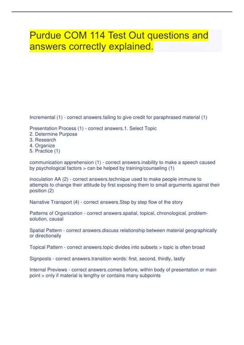 Purdue Com 114 Test Out Questions And Answers Correctly Explained Purdue Com 114 Stuvia Us