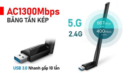 USB thu Wifi TP Link Archer T3U Plus băng tần kép tốc độ AC1300Mbps GIẢI PHÁP WIFI