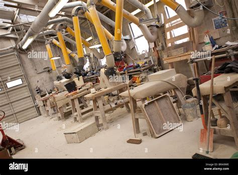 Stone Masons Workshop With Dust Extraction Salisbury Cathedral Stock