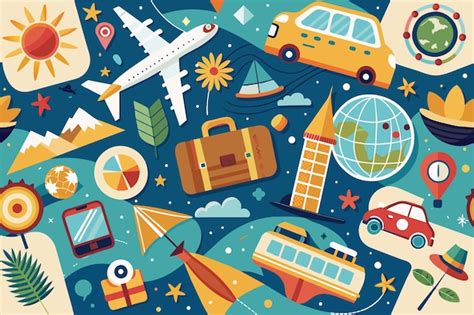 Travel Pattern With Elements And Dash Lines Seamless Pattern Design Premium Ai Generated Vector