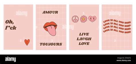 Set Valentines Day Greeting Cards With Romantic Slogan Funky Groovy