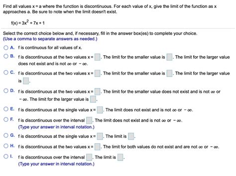 Solved Find All Values X A Where The Function Is Chegg