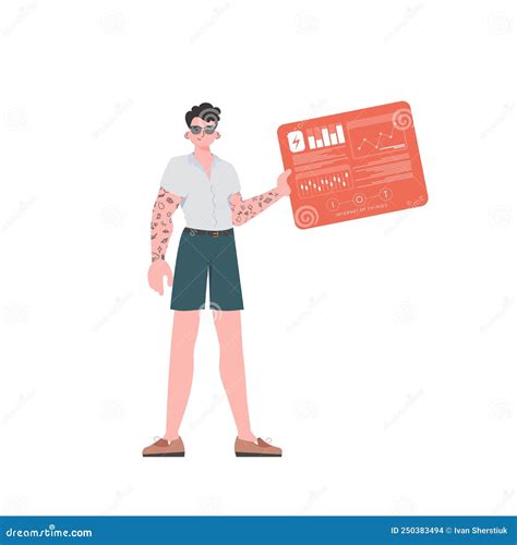 A Man Holds A Panel With Analyzers And Indicators In His Hands Iot Concept Isolated Vector