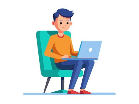 A Man Sits In A Chair With A Laptop On His Lap Premium Ai Generated
