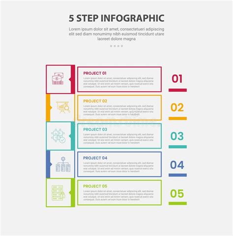 5 Points Template Infographic Outline Style With 5 Point Step Template With Square And Sharp