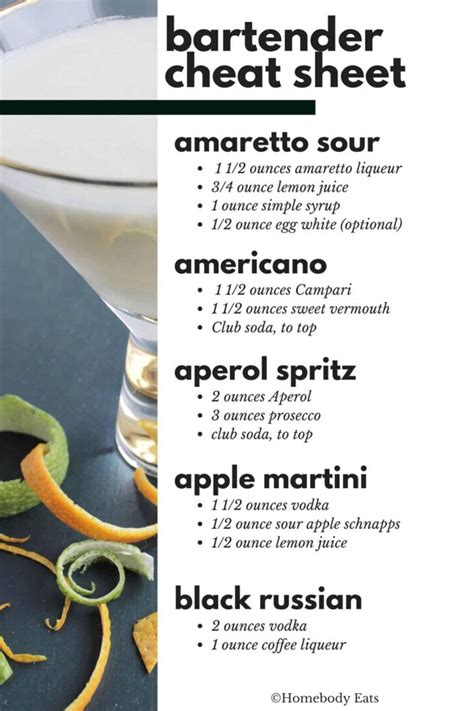 Bartender Cheat Sheet 45 Cocktails To Master Free Printable Pdf