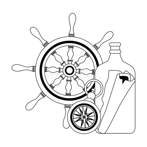 Set Of Helm Compass And Anchor Stock Vector Illustration Of Chain Anchor 26078809