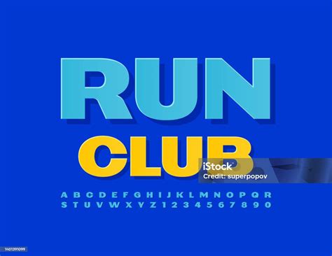 벡터 스포츠 배너 런 클럽 알파벳 문자와 숫자의 스티커 스타일 세트 Championship에 대한 스톡 벡터 아트 및 기타 이미지 Championship