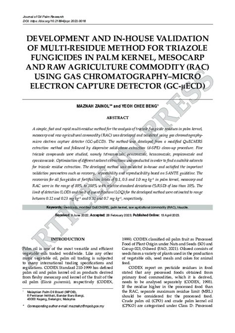 Pdf Development And In House Validation Of Multi Residue Method For