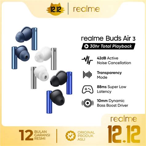 Jual Realme Buds Air 3 Wireless Earbuds 42dB Dual Mic Noise