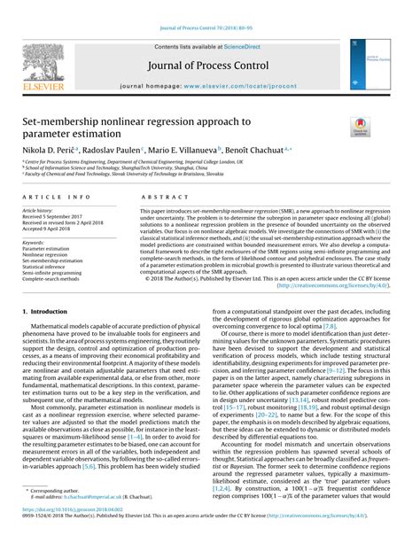 PDF Set Membership Nonlinear Regression Approach To Parameter Estimation