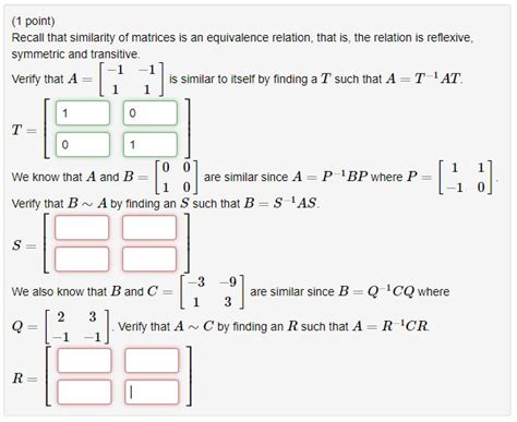 solved 1 point recall that similarity of matrices is an