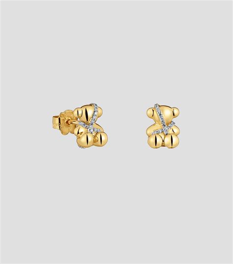 Tous Aretes En Oro 18 Kilates Oso Con Diamantes Lligat Mujer El