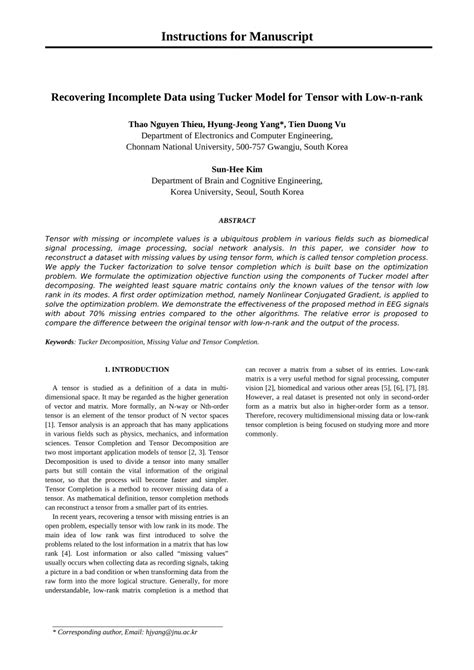 Pdf Recovering Incomplete Data Using Tucker Model For Tensor With Low N Rank