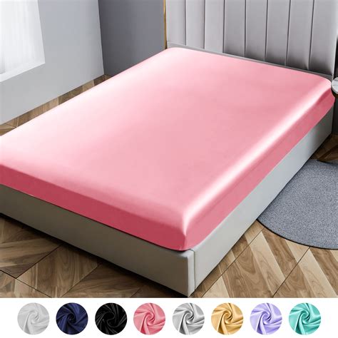 Anminy Silky Soft Deep Pocket Fitted Full Bed Sheet Satin Silk