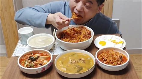 저녁밥 저녁 8시 한끼뚝딱 밥도둑 청국장과 오징어볶음 비빔밥 먹방 ft 무국 무생채 배추겉절이 Korean food