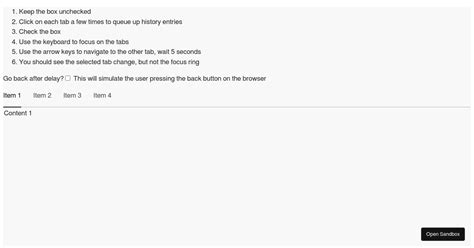 React Spectrum Tabs Focus Issue Codesandbox